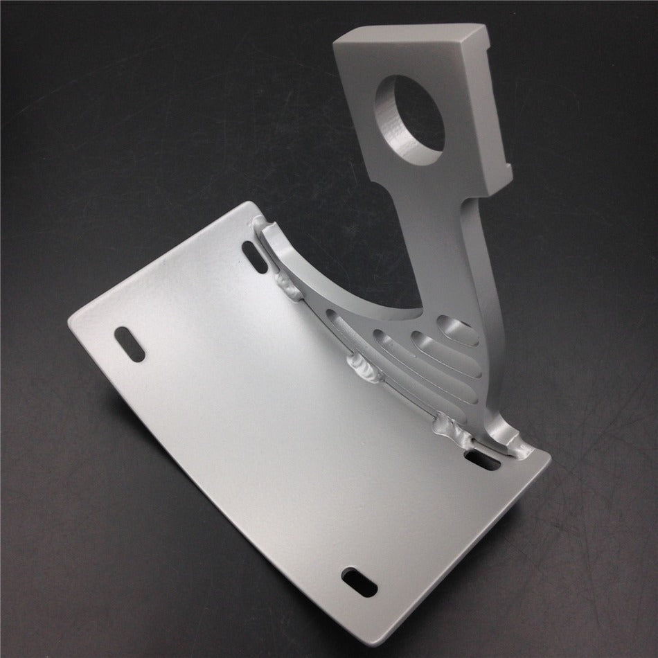 HTT Motorcycle Silver Polished Vertical Curved Mount License Plate Bra
