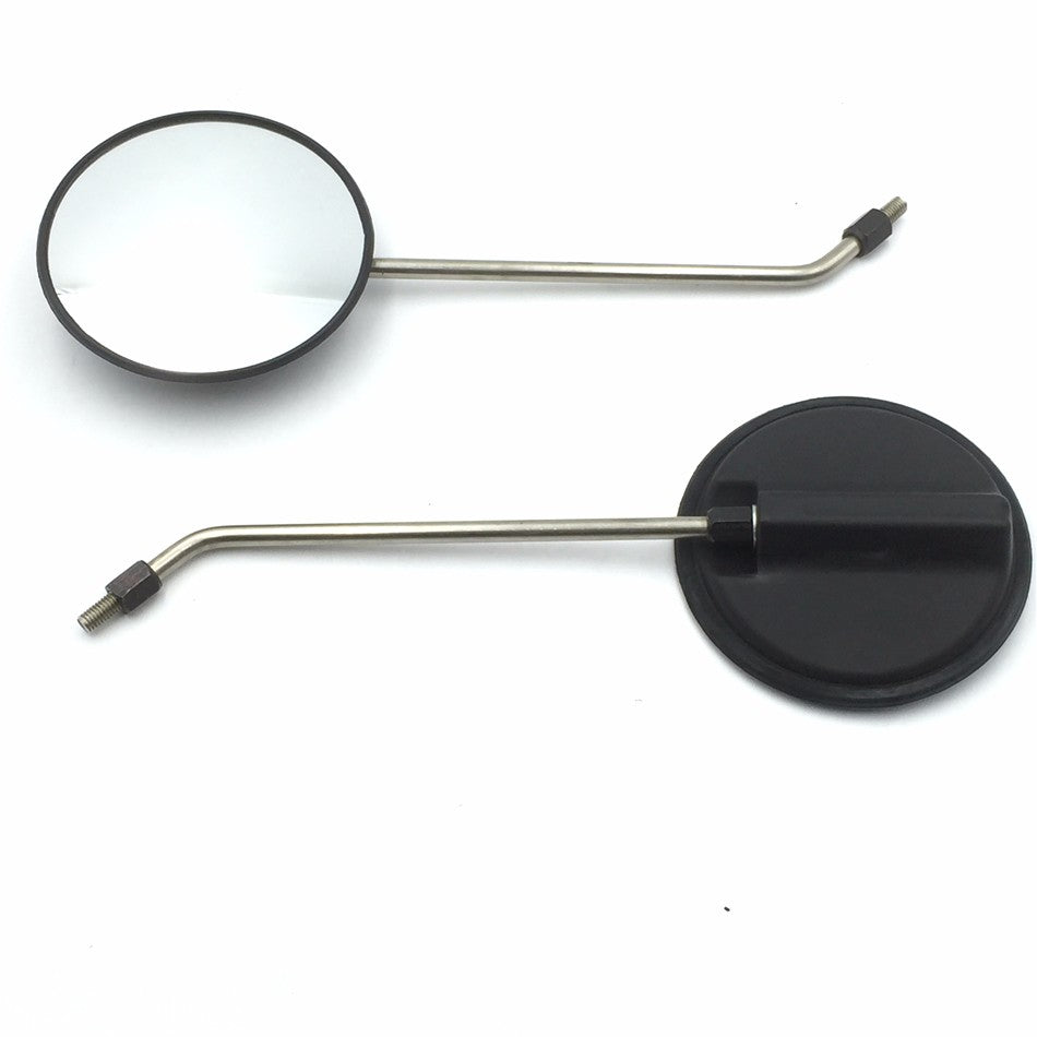 HTT Motorcycle Black Pair Universal 5" Round Long Stem Mirrors 8mm Hon